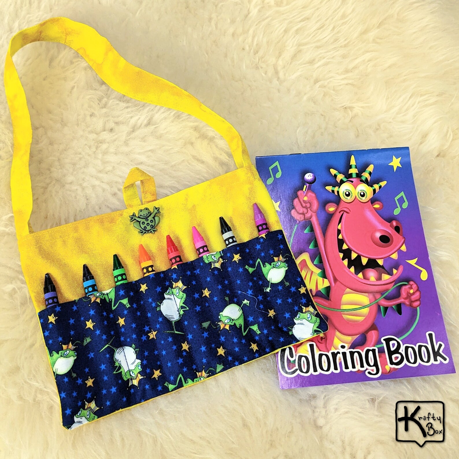 Crayon & Coloring Book Bag for Kids Art Tote Royal Frog Fabric - Etsy