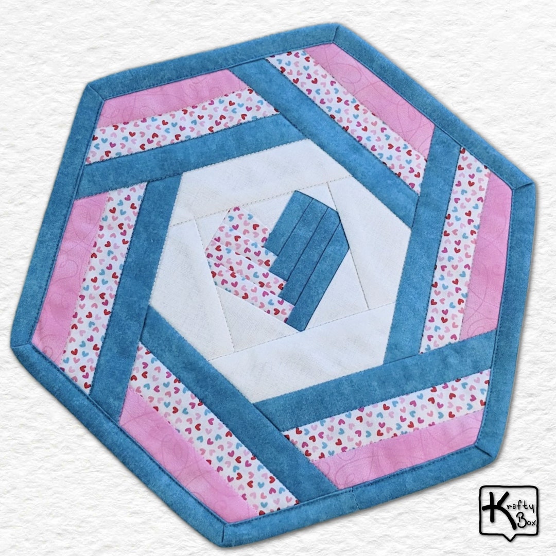 Hexagon Handmade Quilted Table Topper Candle Mat or Big Mug Rug Cotton ...