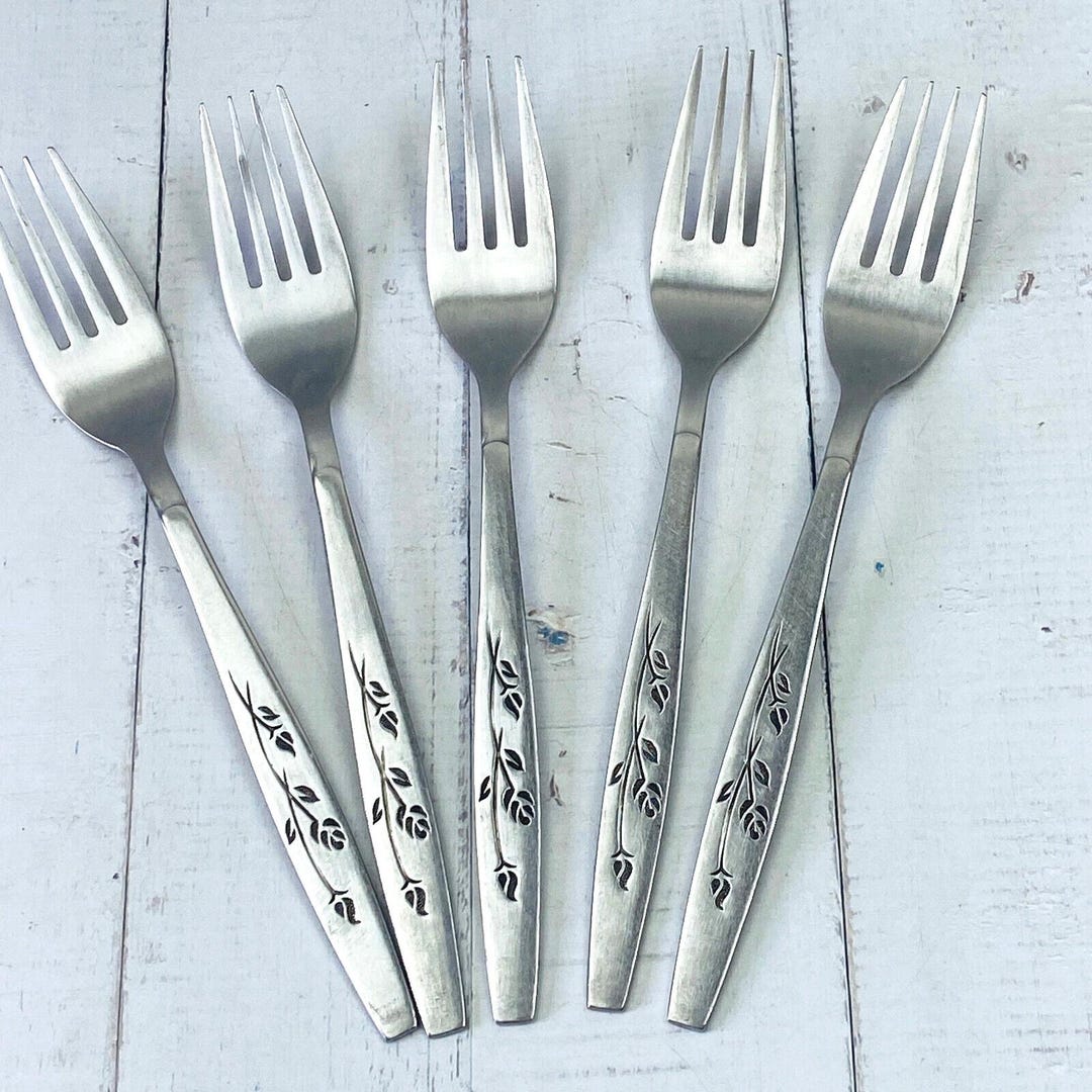 Japan X 5 Entree Forks Japan Trailing Rose Black Accent Glossy ...