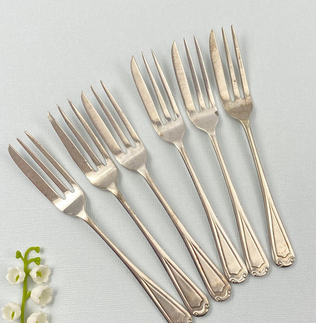 Vintage Silcraft EPNS Dessert Forks Set of 6 Silver Plate 13cm Art Deco ...
