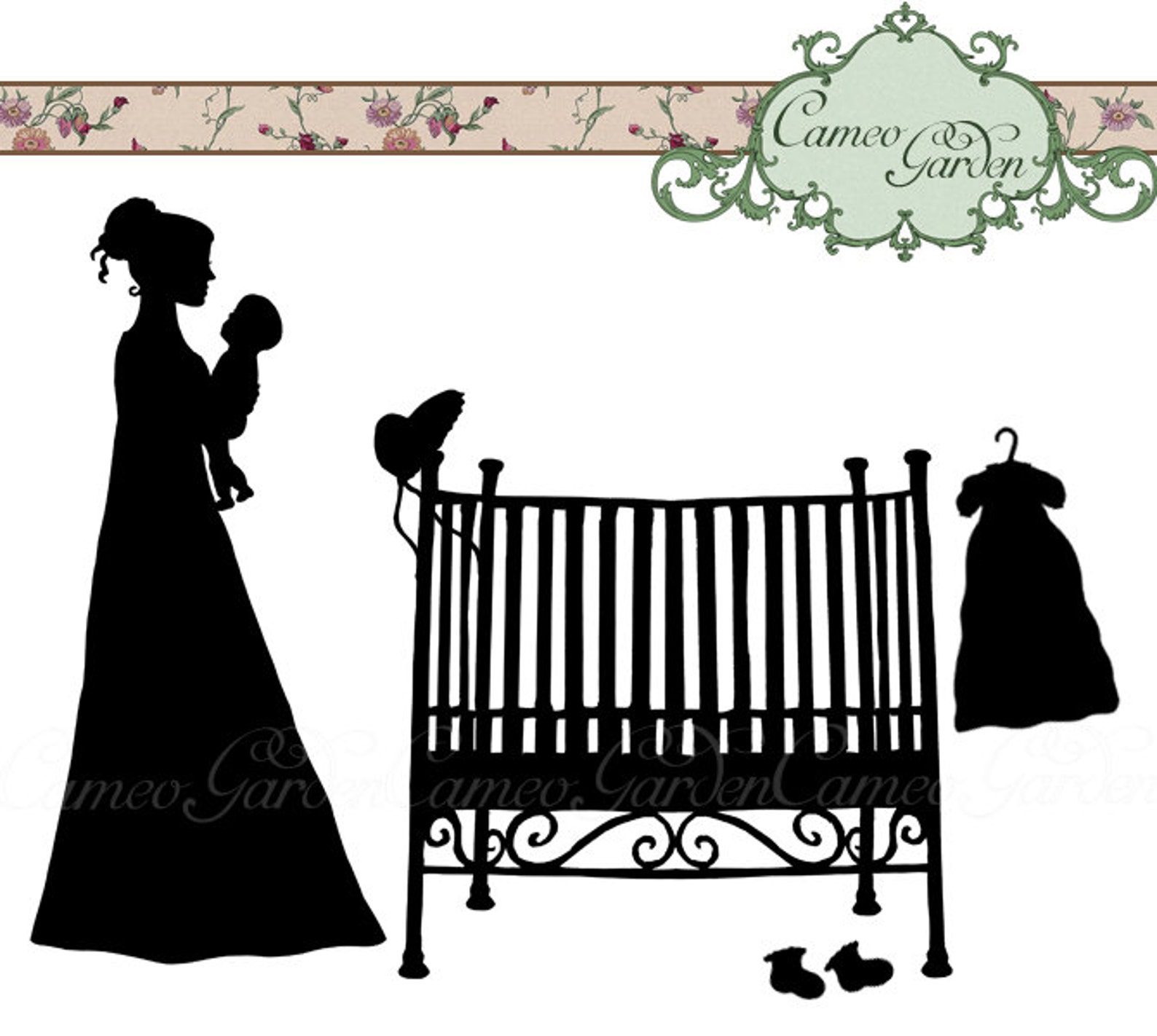 Digital Clipart - Silhouette Regency Mother and Baby - Clip Art for ...
