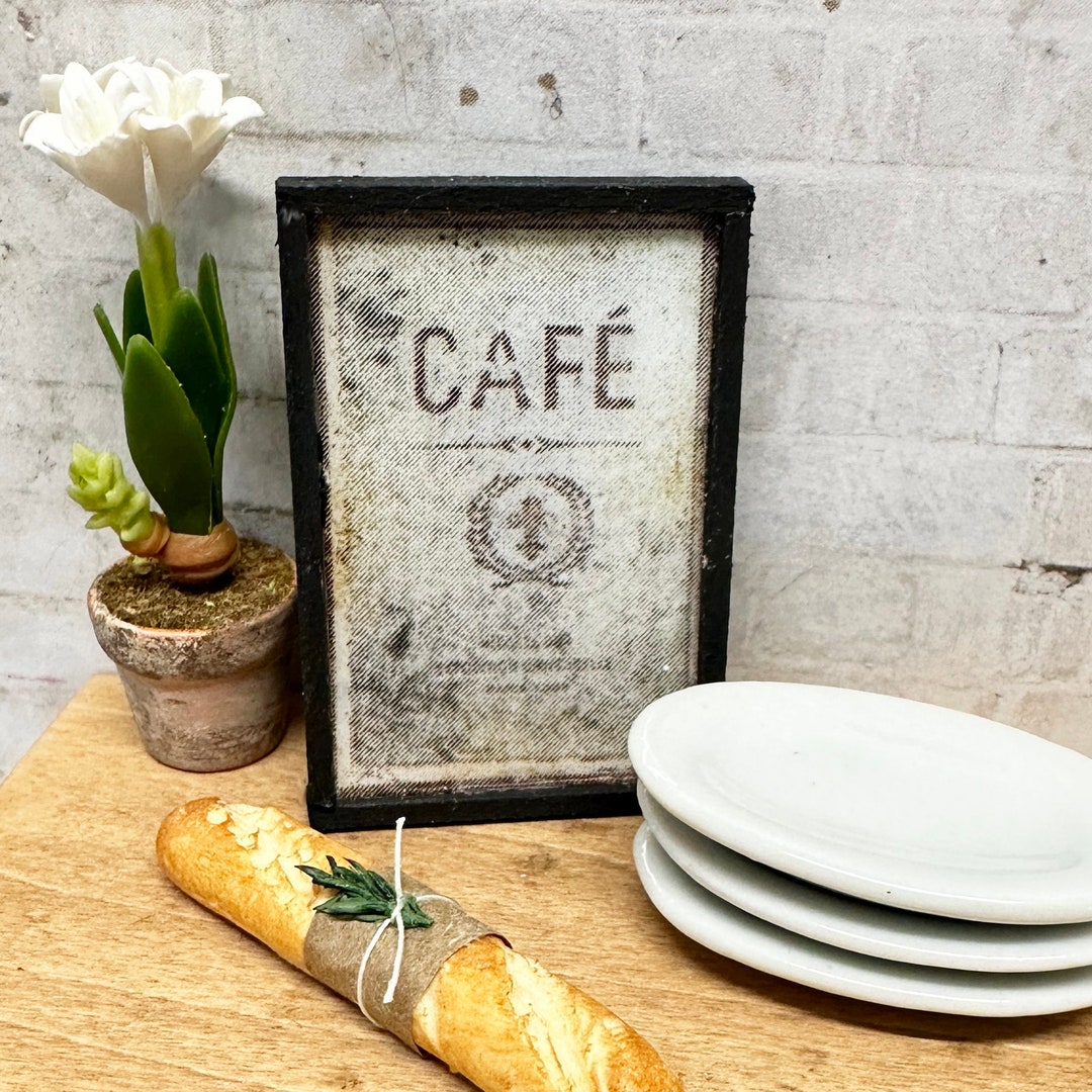Dollhouse Miniature Cafe Sign, Miniature Vintage Sign, Mini Enamelware ...
