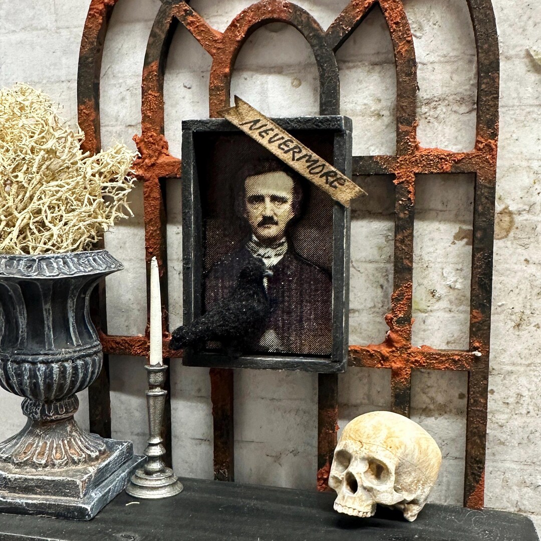 Dollhouse Miniature Edgar Allan Poe Shadow Box, Halloween Decor - Etsy