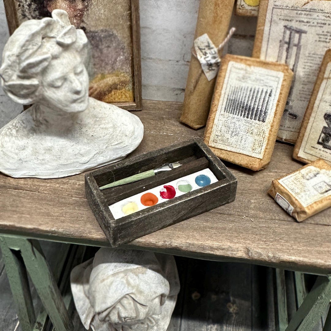 Dollhouse Miniature Artist's Paint Box With Brush, Mini Art Studio ...