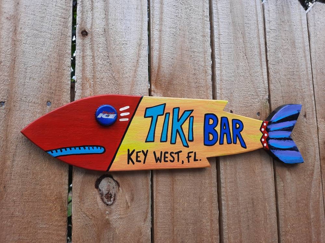 Key West 0 Mile TIKI BAR Fish Fisherman Shark Surfer Restaurant Sign ...
