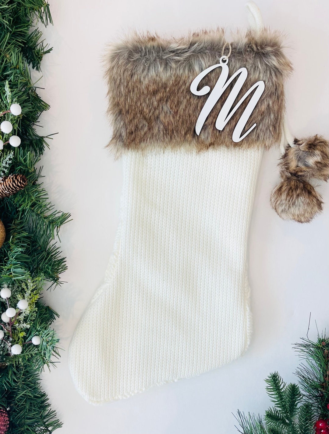 Initial Letter Christmas Stocking Tag Monogram Cursive Stocking ...