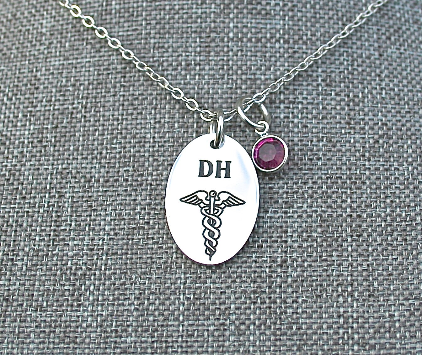 DH Caduceus Stainless Steel Symbol Charm Necklace, Dental Hygienist ...