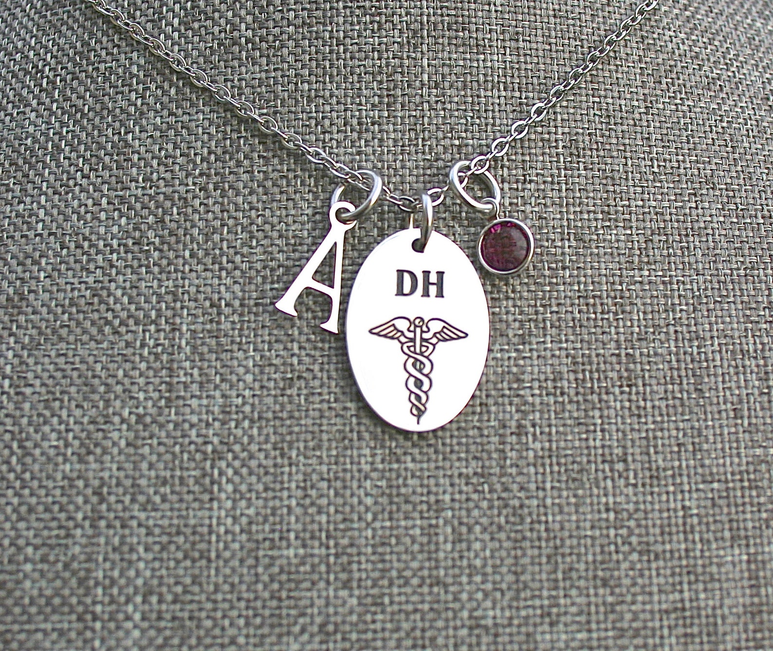 DH Caduceus Stainless Steel Symbol Charm Necklace, Dental Hygienist ...