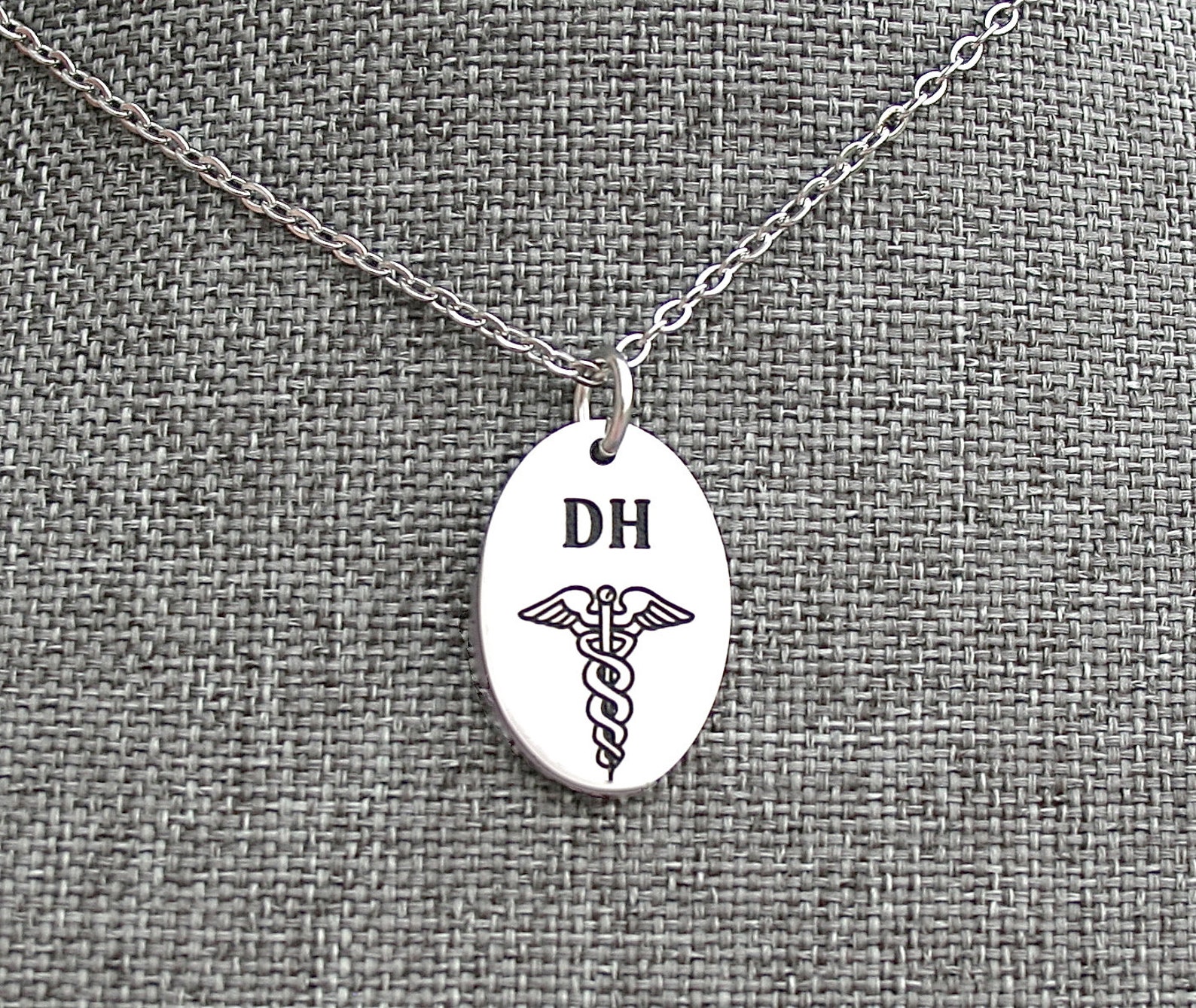 DH Caduceus Stainless Steel Symbol Charm Necklace, Dental Hygienist ...