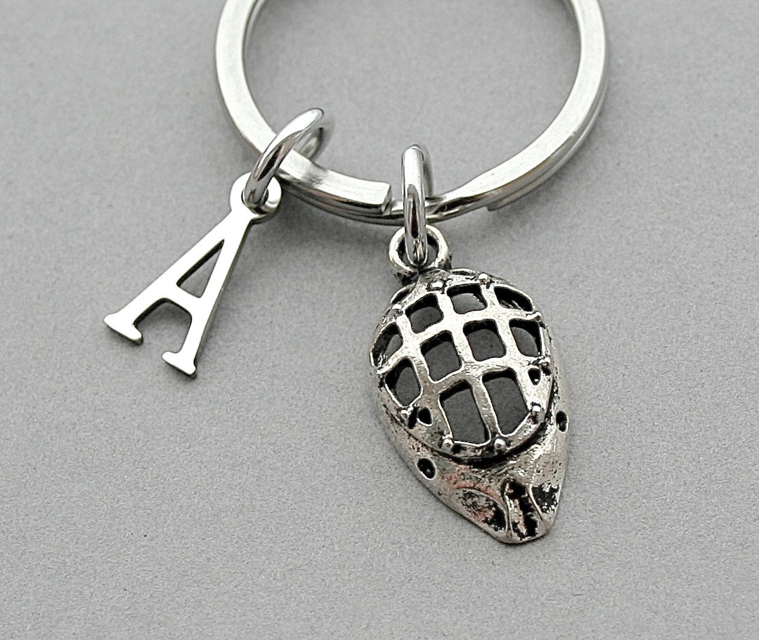 Goalie Mask Keychain, Stainless Steel Initial, Hockey Goalie Gift ...