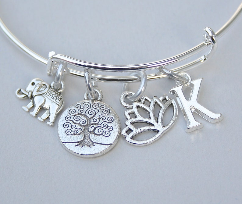 Tree of Life / Elephant /Lotus Flower Meditation Charm Bangle | Etsy