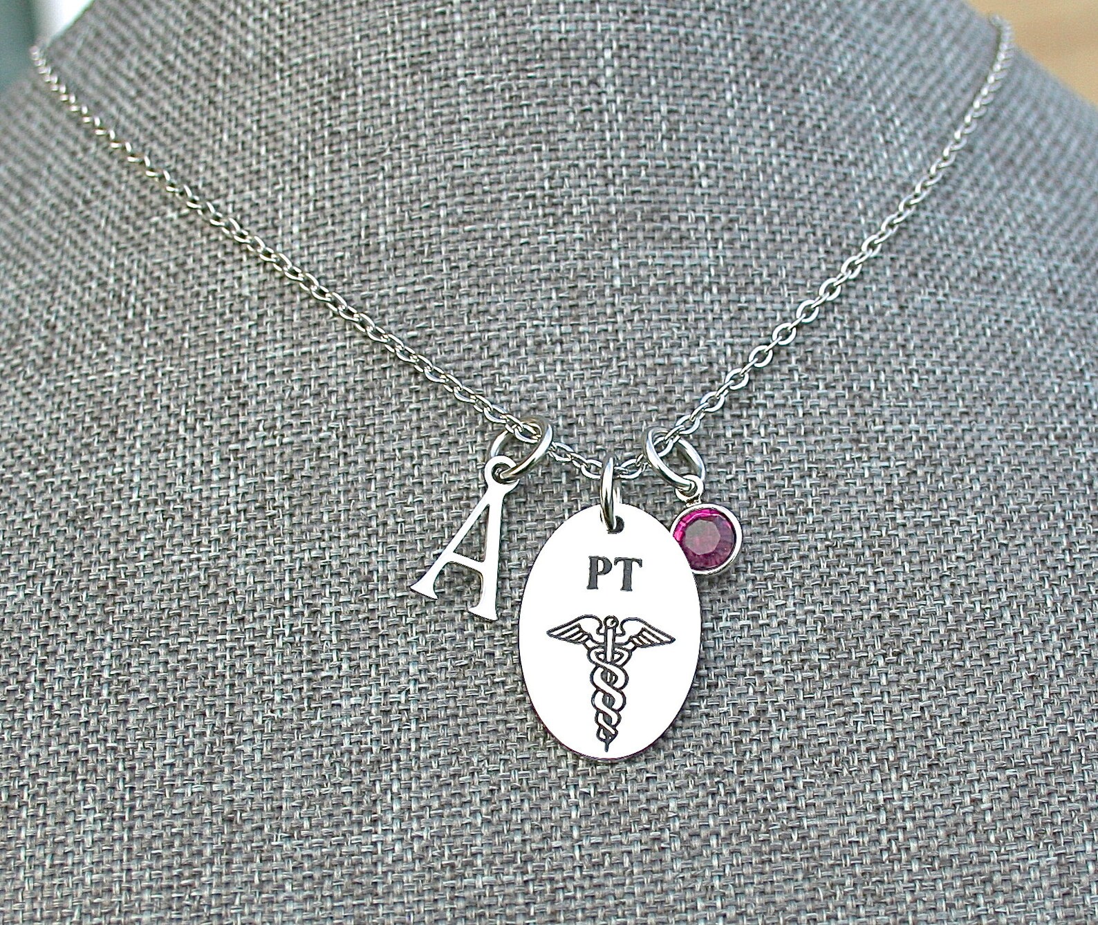 PT Caduceus Stainless Steel Oval Charm Necklace, Physical Therapist ...