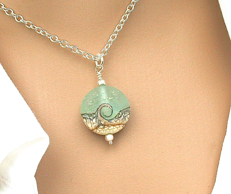 Ocean Necklace Ocean Wave Blue Pendant Lampwork Necklace | Etsy