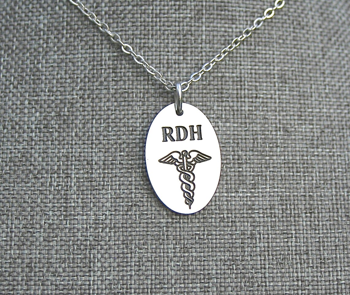 RDH Caduceus Stainless Steel Symbol Charm Necklace, Registered Dental ...