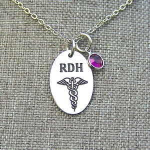 RDH Caduceus Stainless Steel Symbol Charm Necklace, Registered Dental ...