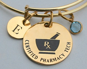 Gold Stainless Steel Certified Pharmacy Tech Charm Necklace | Etsy