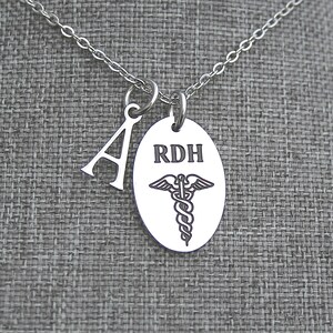 RDH Caduceus Stainless Steel Symbol Charm Necklace, Registered Dental ...
