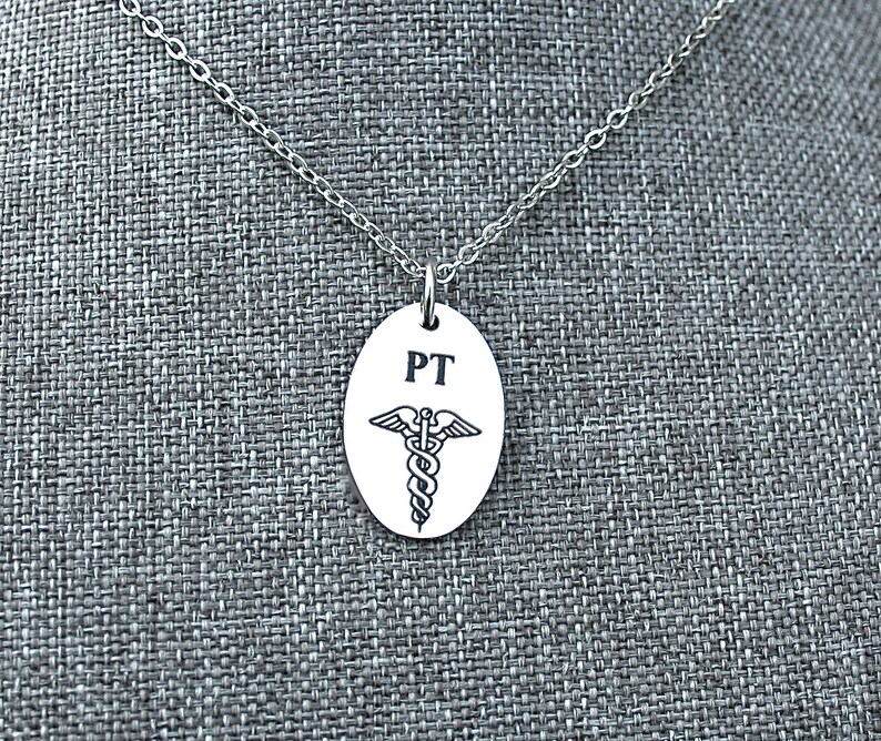 PT Caduceus Stainless Steel Oval Charm Necklace, Physical Therapist ...