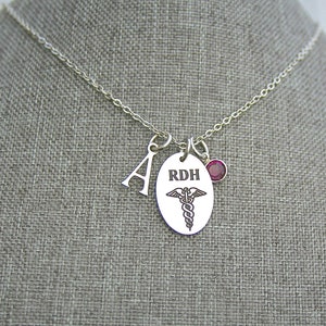 RDH Caduceus Stainless Steel Symbol Charm Necklace, Registered Dental ...