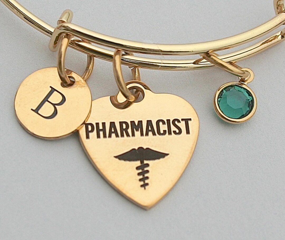 Gold Stainless Steel Pharmacist Charm Bangle, Personalize, Monogram ...