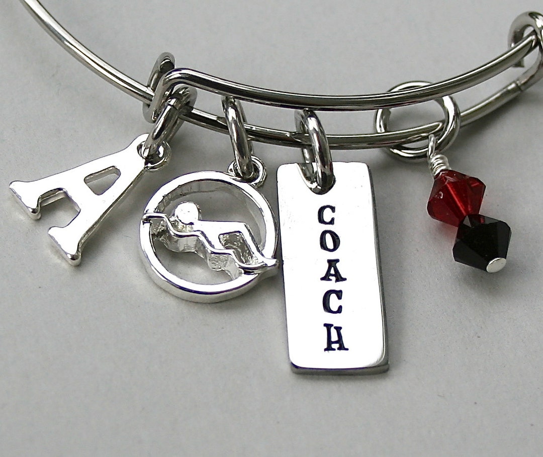 Swim COACH Appreciation Gift Bangle, Swim Charm Bracelet, Personalized ...
