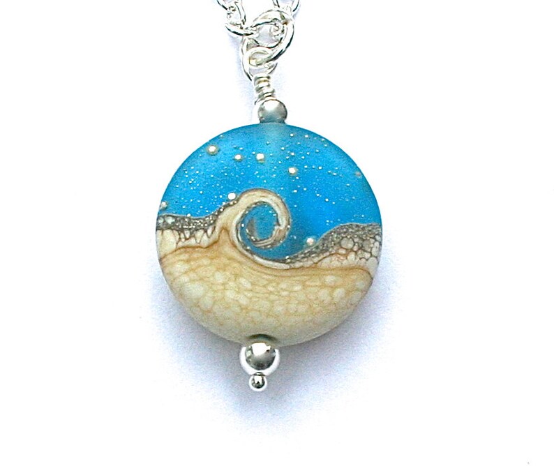 Ocean Necklace Ocean Wave Blue Pendant Lampwork Necklace - Etsy