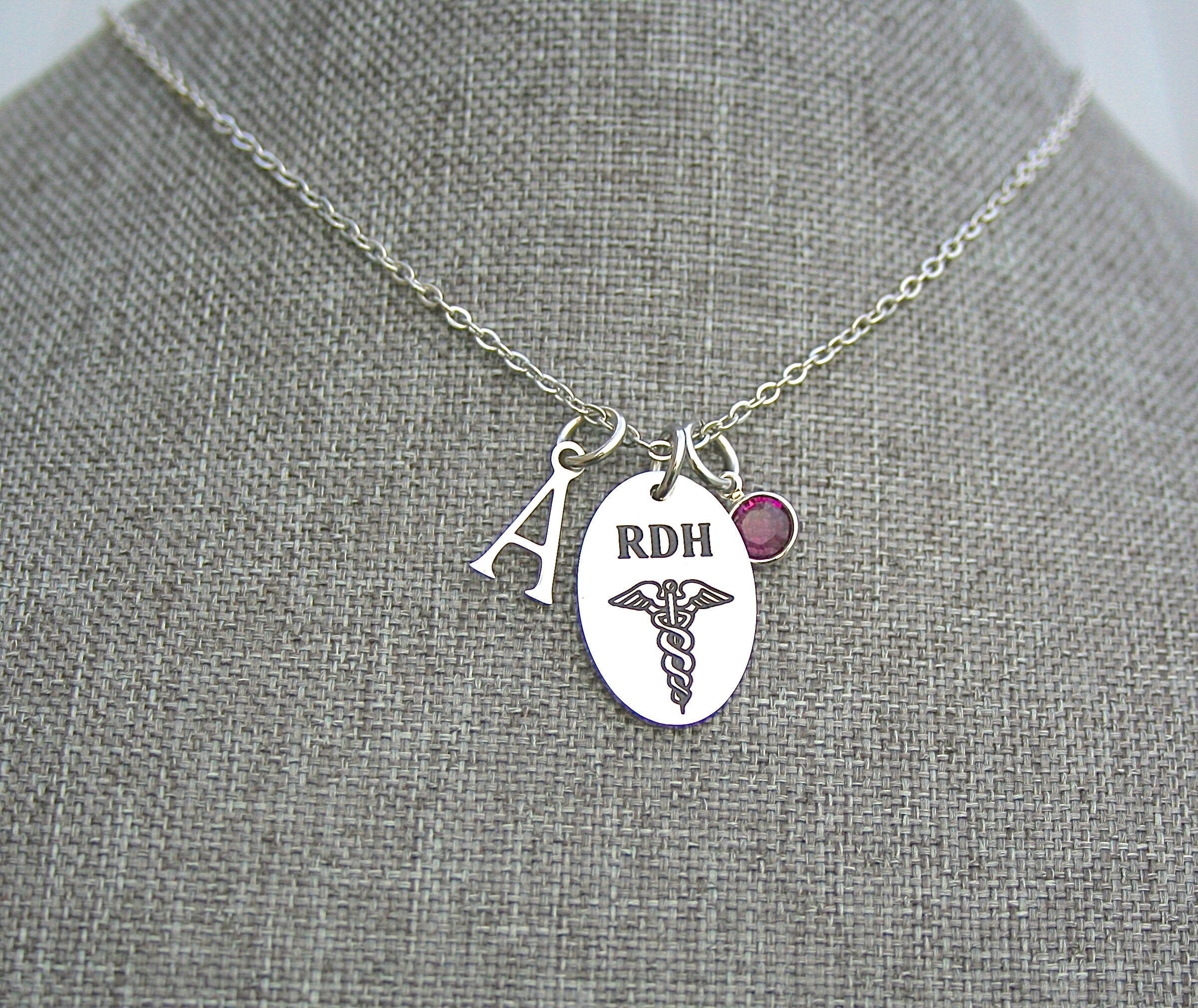 RDH Caduceus Stainless Steel Symbol Charm Necklace, Registered Dental ...