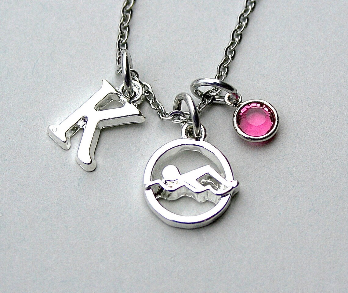 Swim Necklace Stainless Steel Chain Personalize Birthstone - Etsy