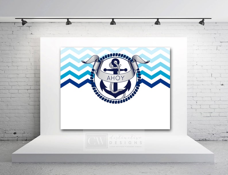 Nautical Anchors Away Backdrop - Party Decor Sign - Ahoy It's a Boy ...