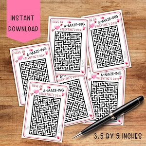 Printable Valentine Cards for Kids - Maze Instant Download Valentine's ...
