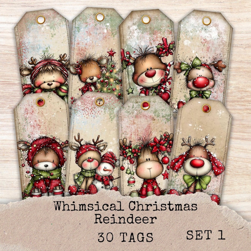 Whimsical Reindeer Tags - Etsy