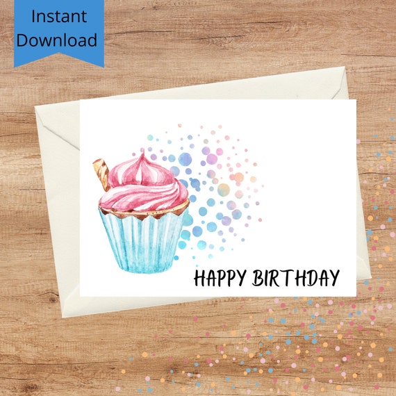 Printable Cupcake Birthday Card Instant Download 5x7 | Etsy