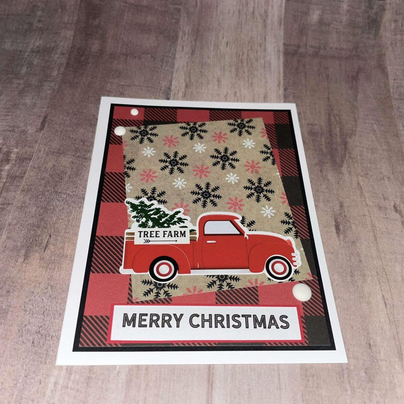 Farmhouse Christmas Cards Set - 4 Buffalo Plaid Handmade Greeting Cards ...