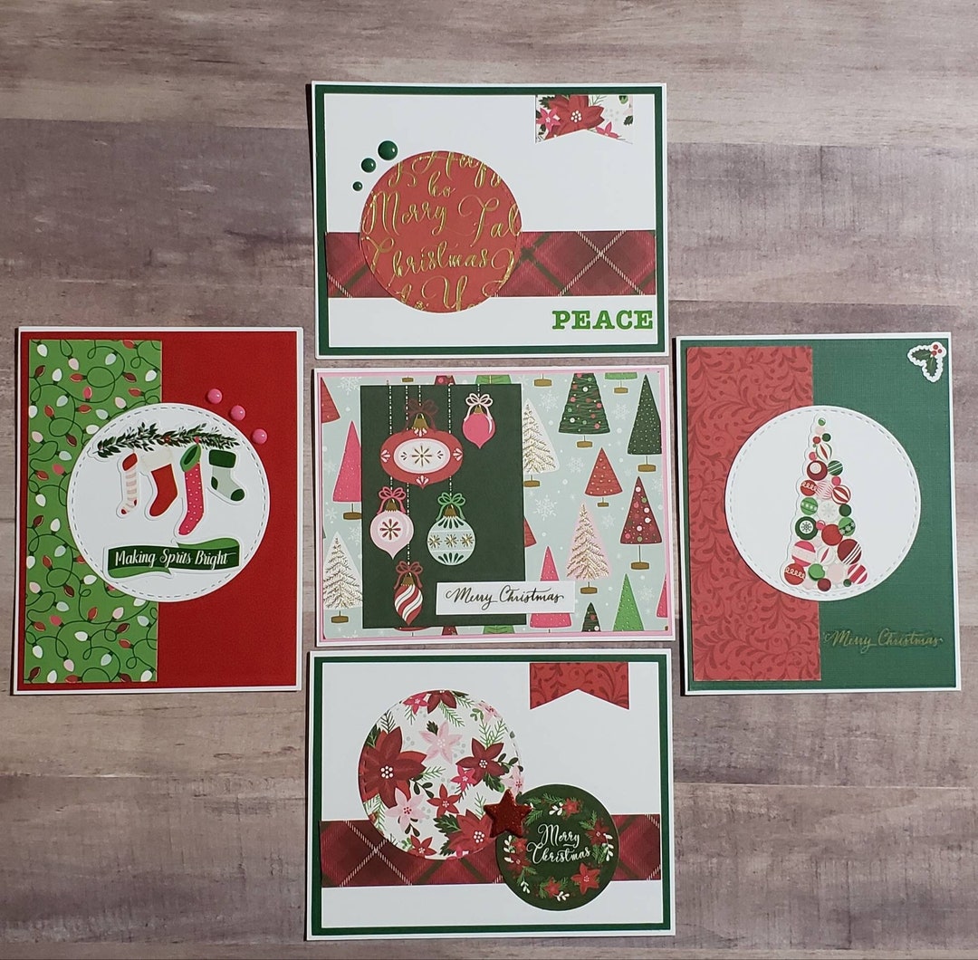 Handmade Christmas Cards - Set of 5 Holiday Greeting Cards With ...