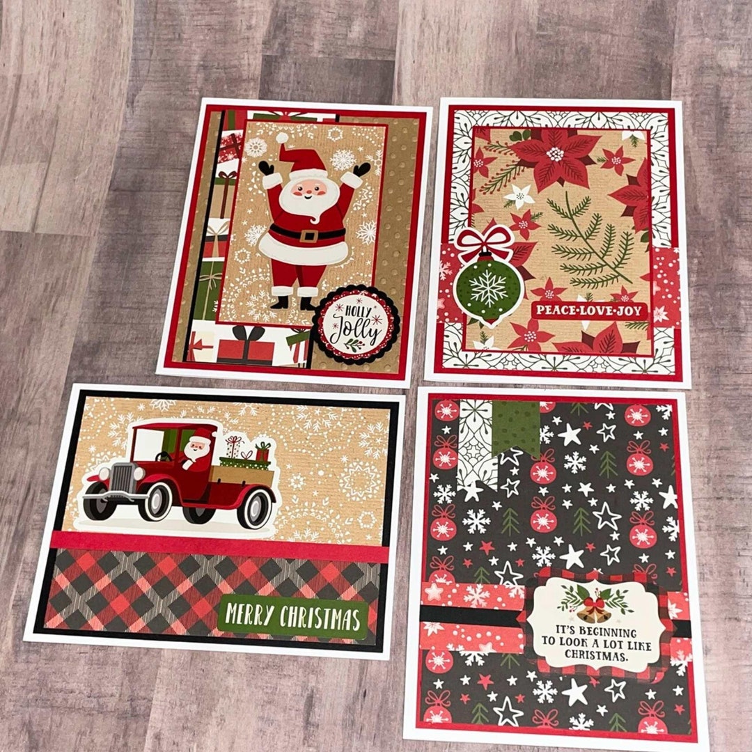 Colorful Christmas Cards Set - 4 Multidesign Handmade Christmas Cards ...