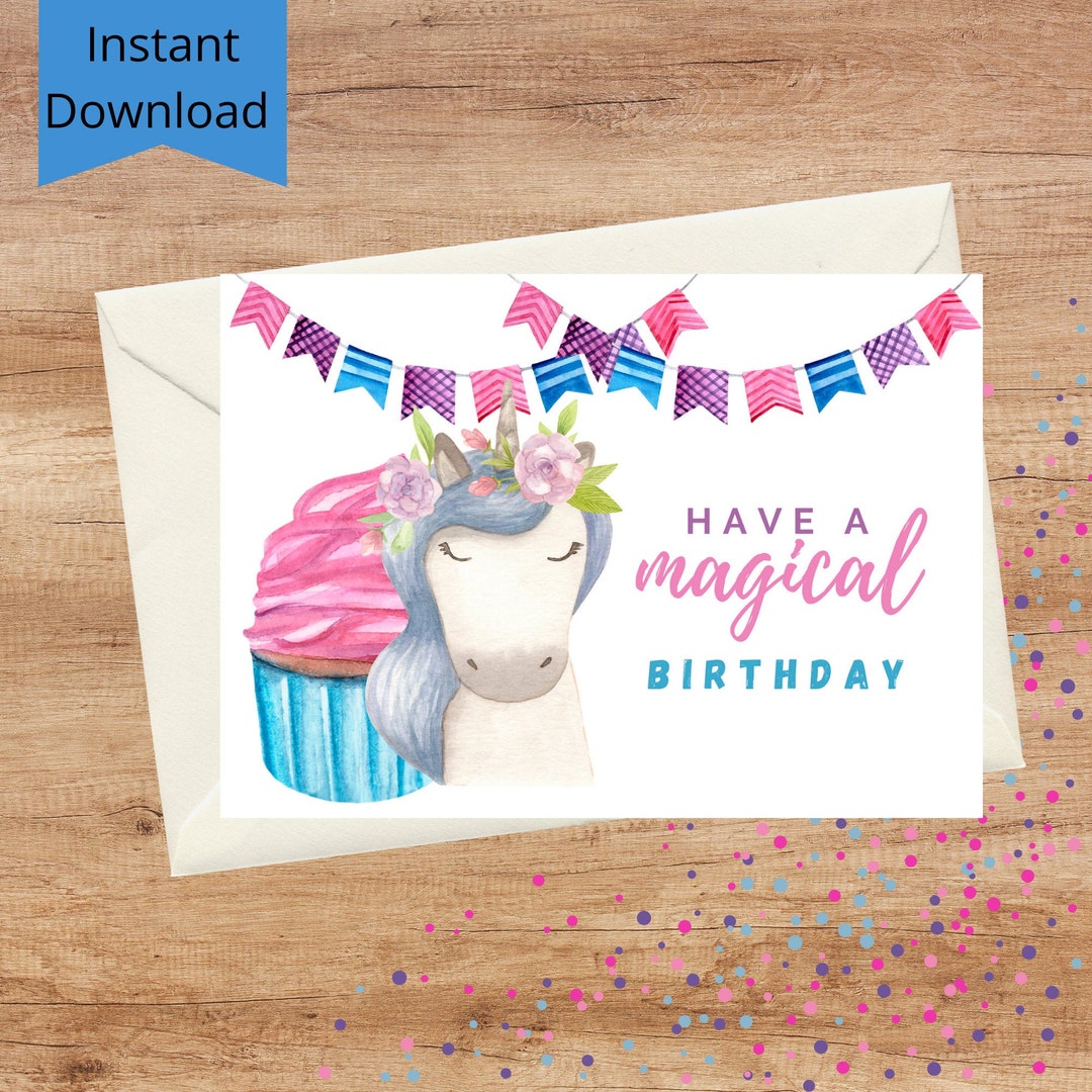 Printable Unicorn Birthday Card - Instant Download 5x7 Greeting Card ...