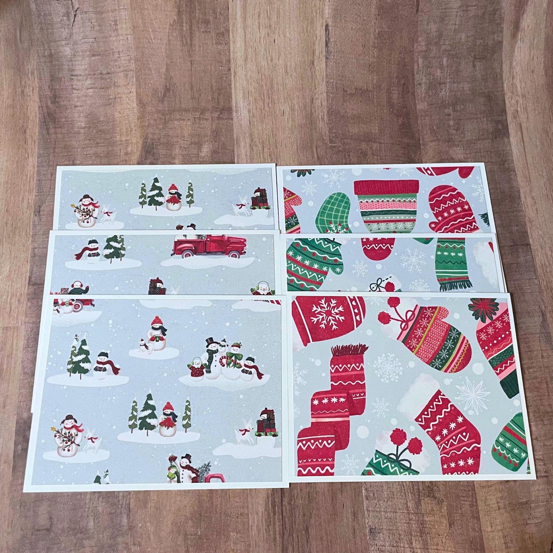 Winter Note Cards - 6 Snowman and Mitten Cards With Envelopes Set - Etsy