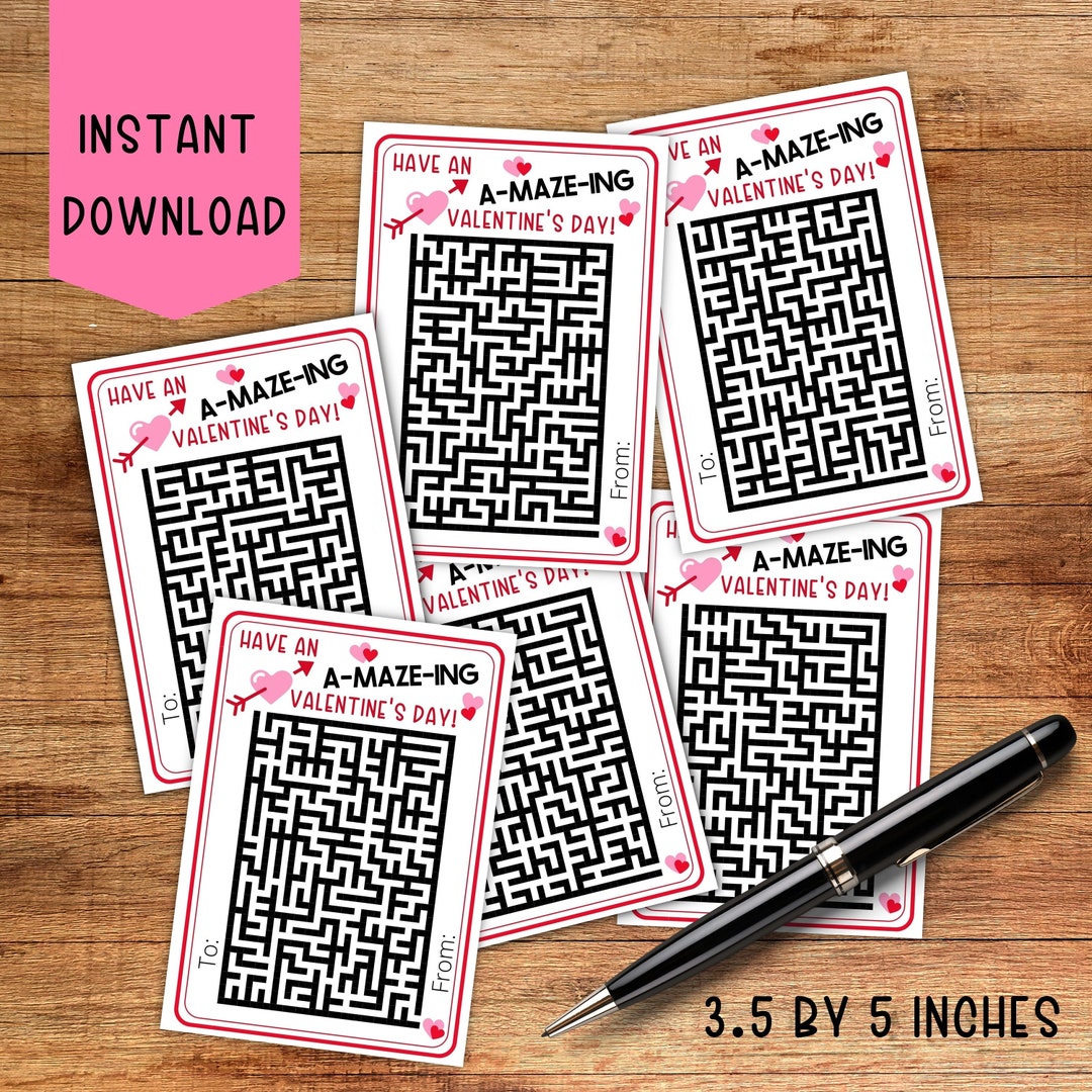 Printable Valentine Cards for Kids - Maze Instant Download Valentine's ...