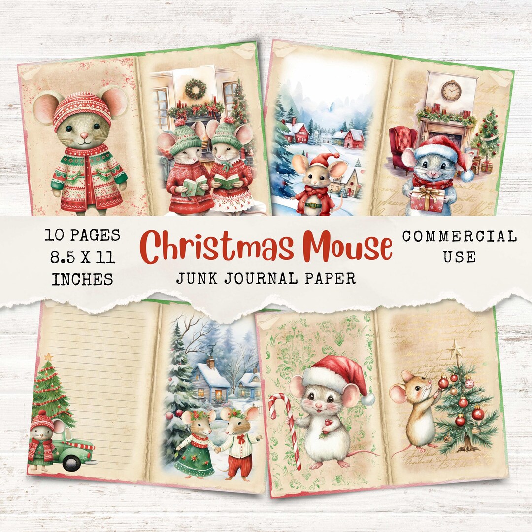 Christmas Mouse Junk Journal Kit - Cute Whimsical Digital Scrapbook ...