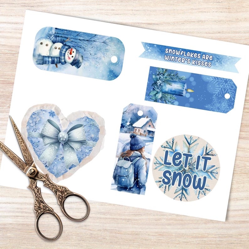 Winter Loaded Tag Kit - Blue Christmas Junk Journal Ephemera Printable ...