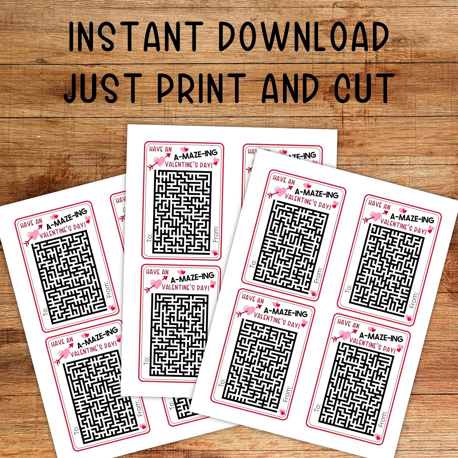 Printable Valentine Cards for Kids - Maze Instant Download Valentine's ...