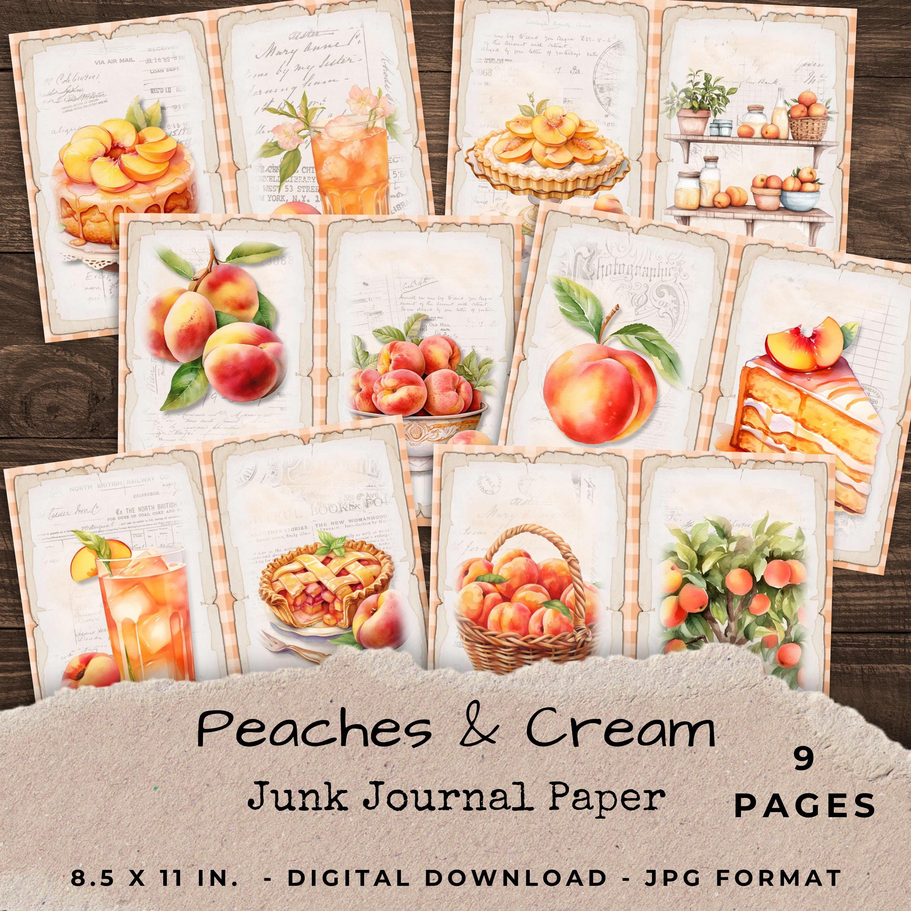 Peach Junk Journal Pages: Summer Fruit Scrapbook Ephemera (digital ...