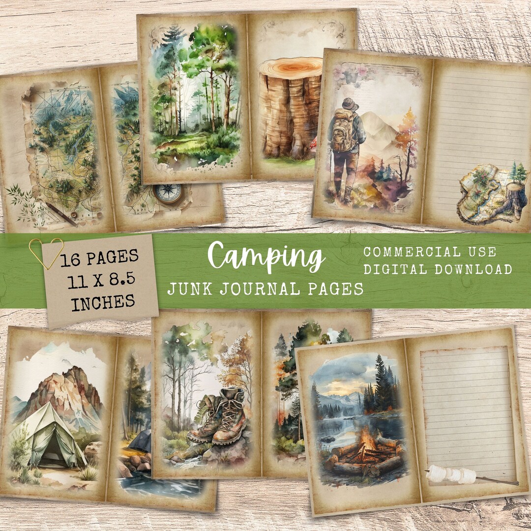 Camping Junk Journal Paper - 16 Digital Scrapbook Pages Printable ...