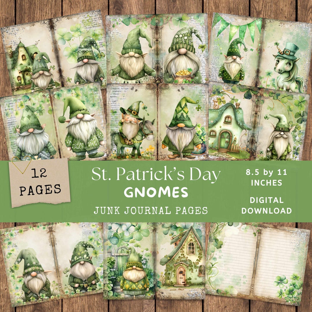 St Patrick's Day Junk Journal Paper - Whimsical Irish Gnomes Digital ...