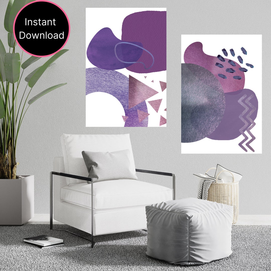 Purple Watercolor Abstract - Printable Wall Art - 2 Piece Set Instant ...