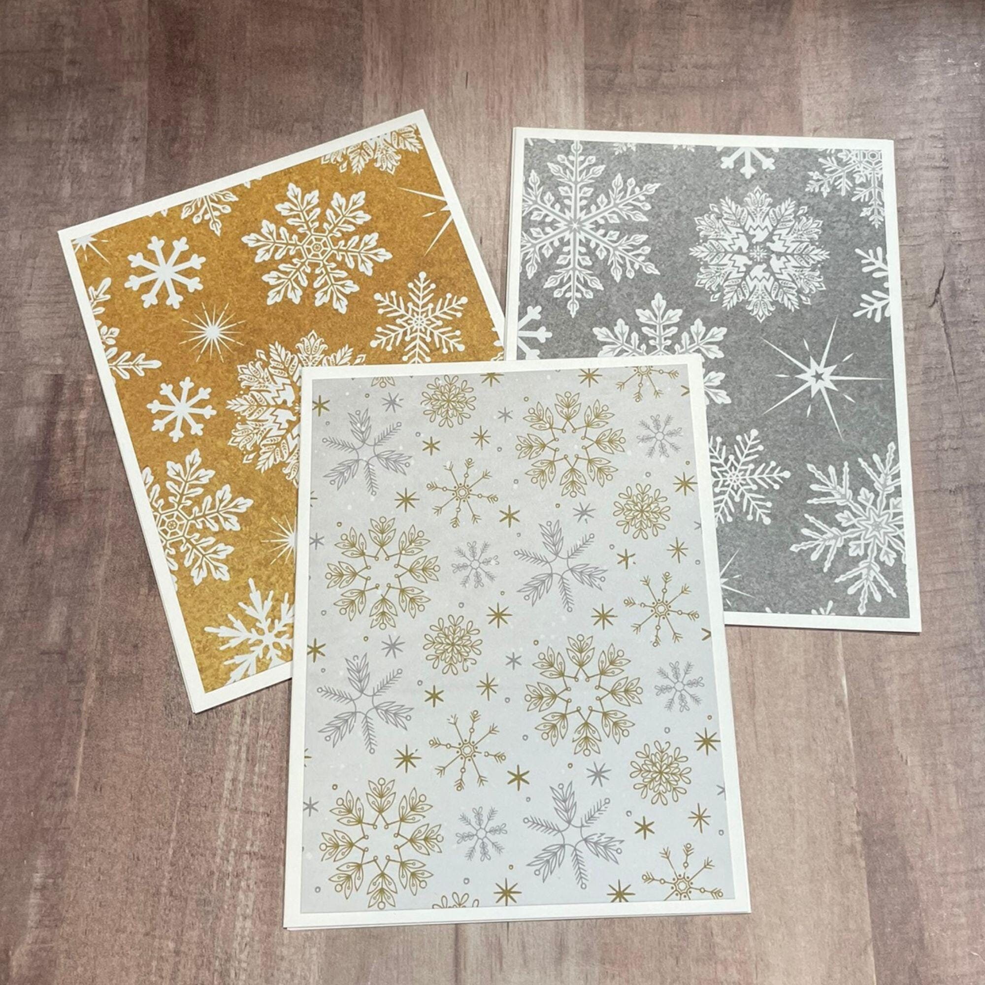 Snowflake Note Cards - 6 Silver and Gold Christmas Winter Cards With ...