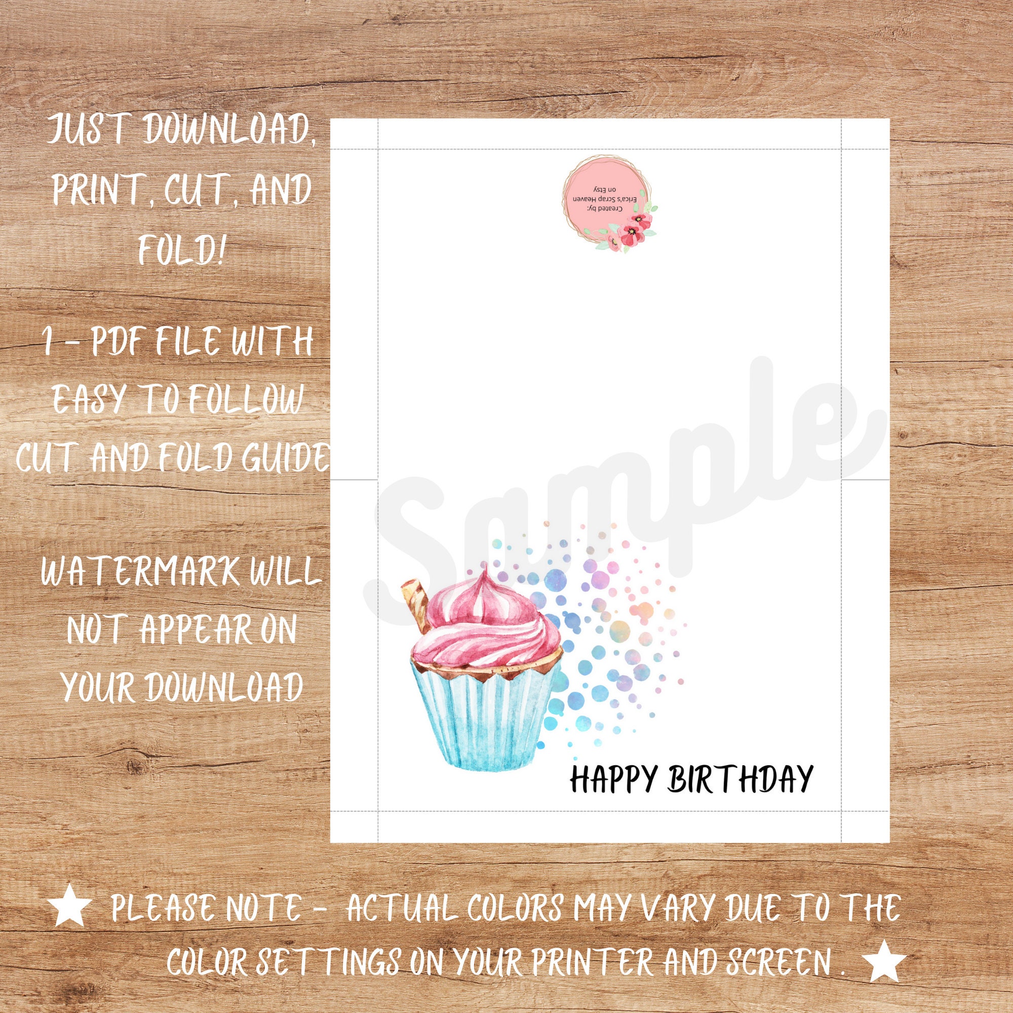Printable Cupcake Birthday Card Instant Download 5x7 | Etsy
