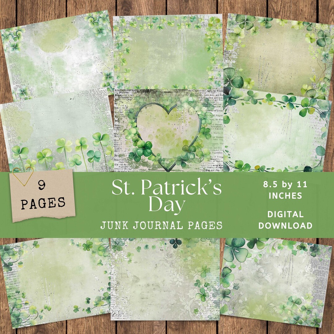 Grungy St Patrick's Day Papers - 9 Shamrock Clover Distressed Junk ...