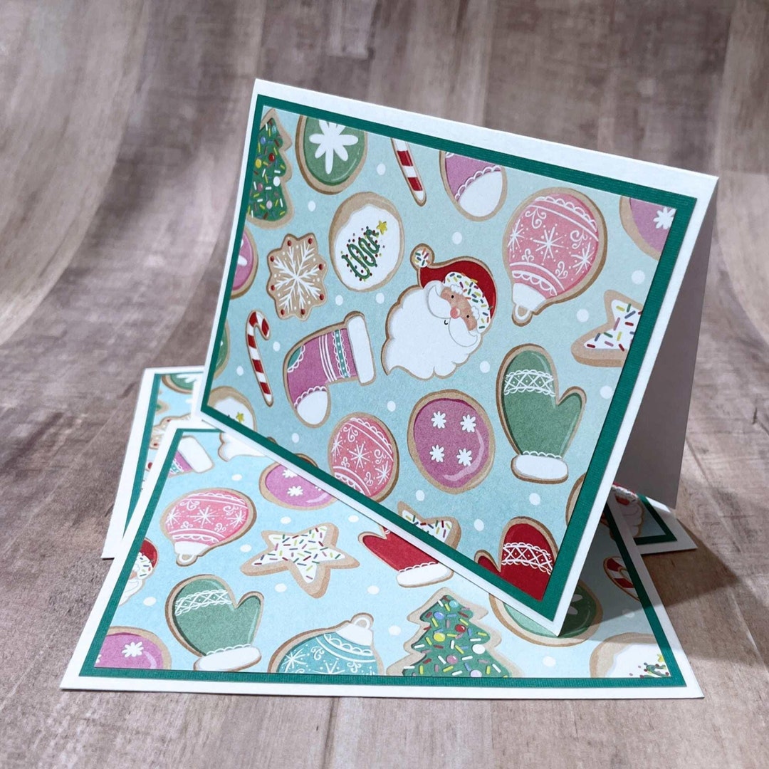 5 Christmas Cookie Note Cards With Envelopes - Handmade Pastel Holiday ...
