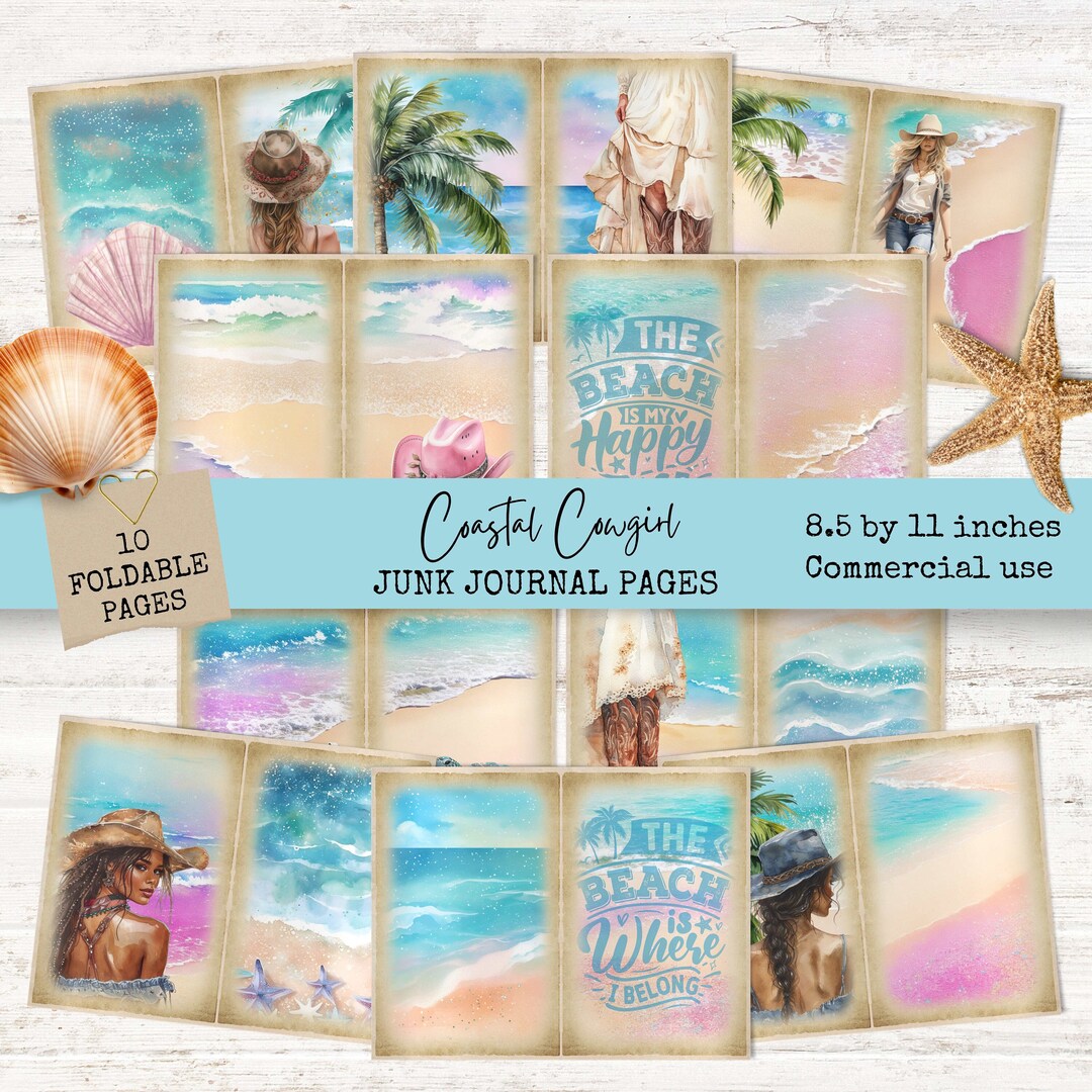 Beach Junk Journal Kit - Coastal Cowgirl Digital Scrapbook Paper ...